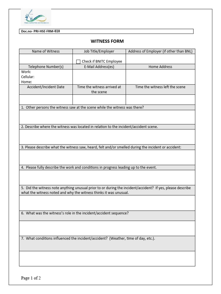 Pri-Hse-Frm-010 Witness Statement Form | PDF
