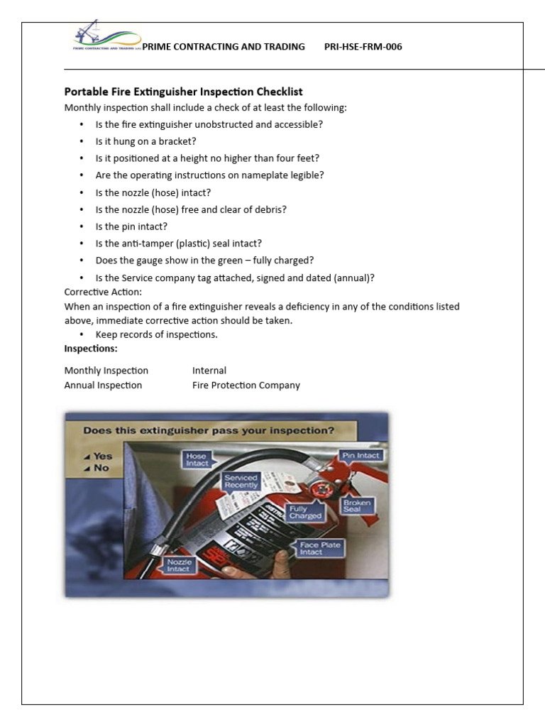 Fire Extinguisher Monthly Inspection Checklist | PDF