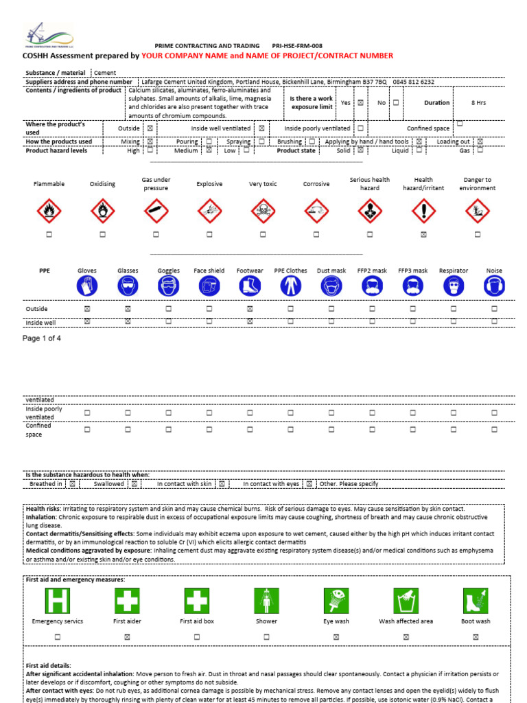 PRI-HSE-FRM-008 COSHH Assessment | PDF