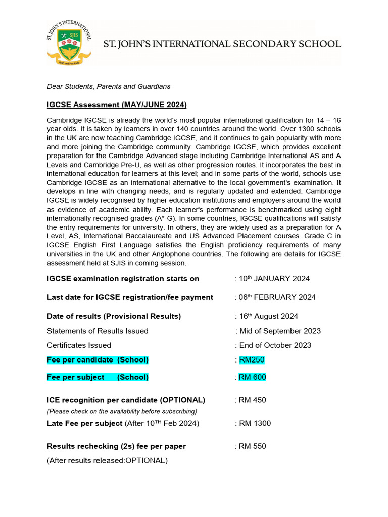 IGCSE Exam Details for 2024 | PDF