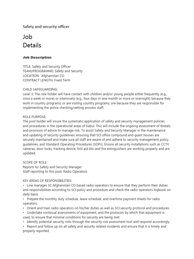 Safety and Security Officer JD | PDF | Safety | Securities