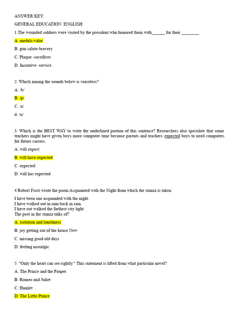 Pretest Answer Key | PDF | Communication | Nonverbal Communication