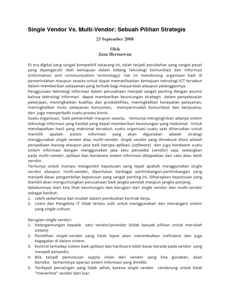 Strategi Vendor: Single vs Multi-Vendor | PDF
