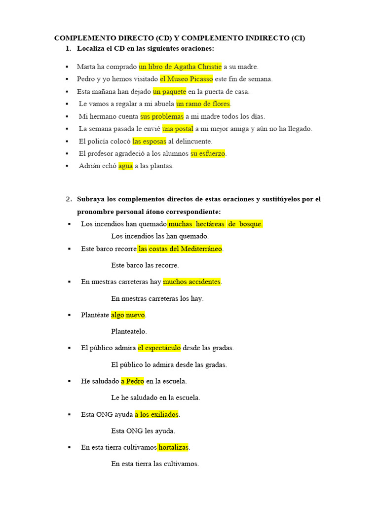Complemento Directo Indirecto | PDF