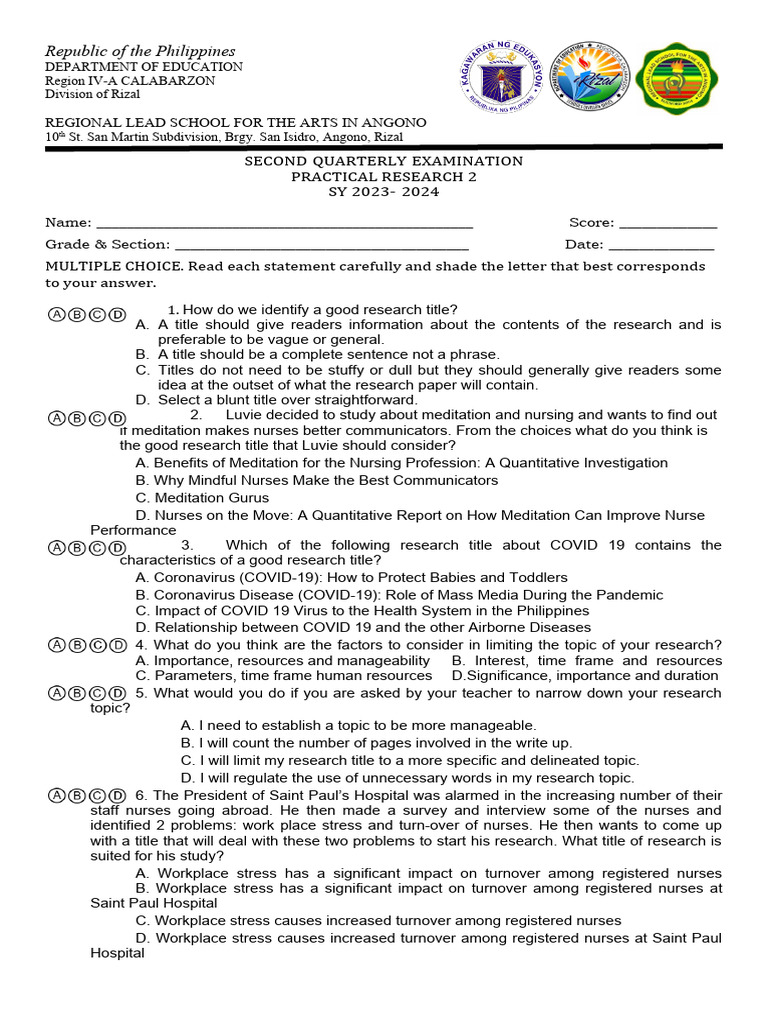 2nd Periodic Test in PR2 Final | PDF | Hypothesis | Theory