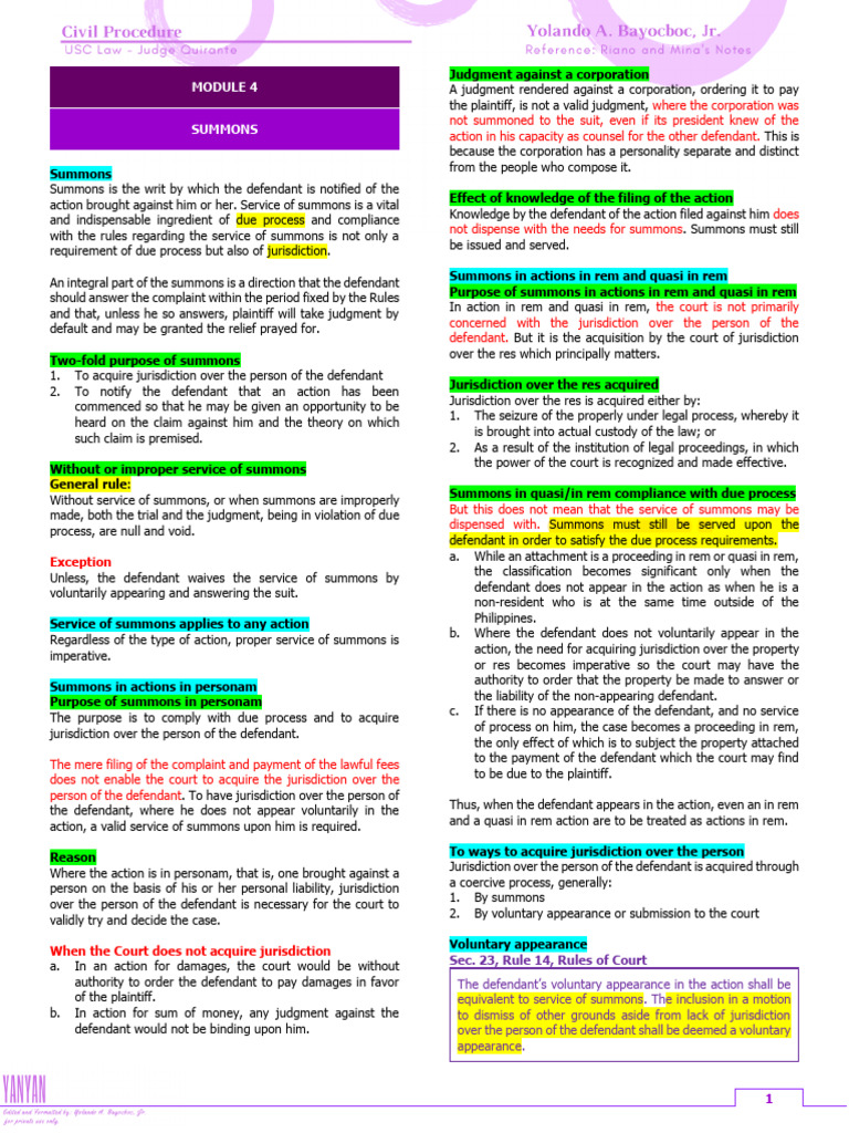 CivPro Module 4 Notes Judge Q | PDF