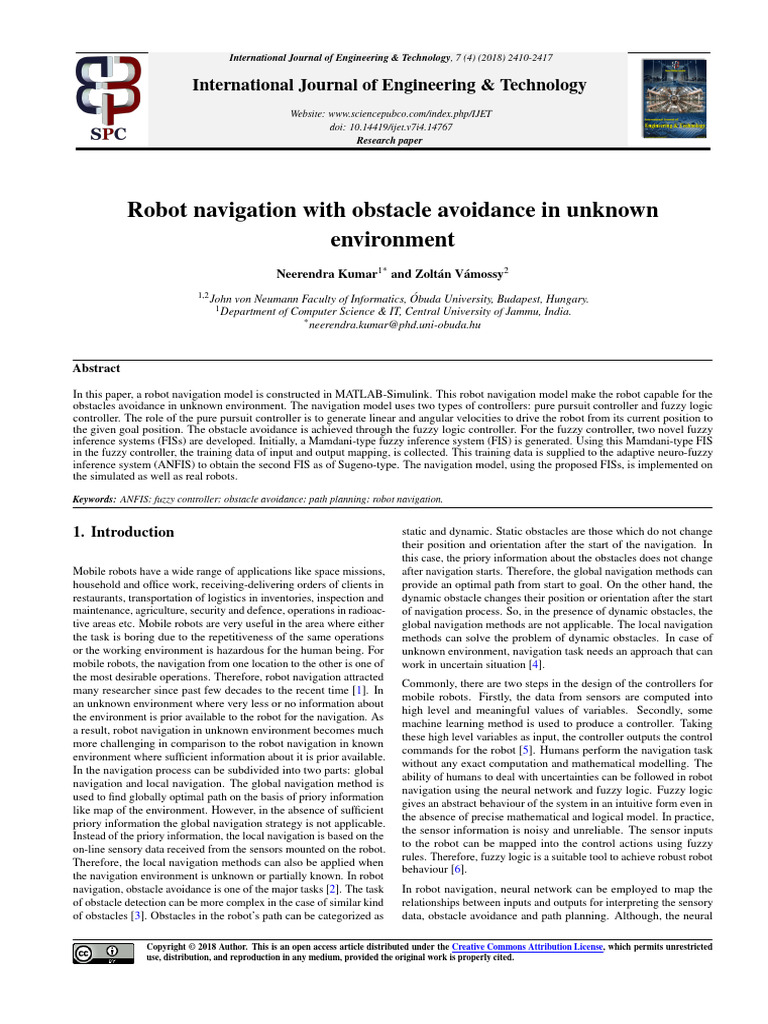 Robot Navigation With Obstacle Avoidance in Unknown Environment | PDF | Robotics | Robot