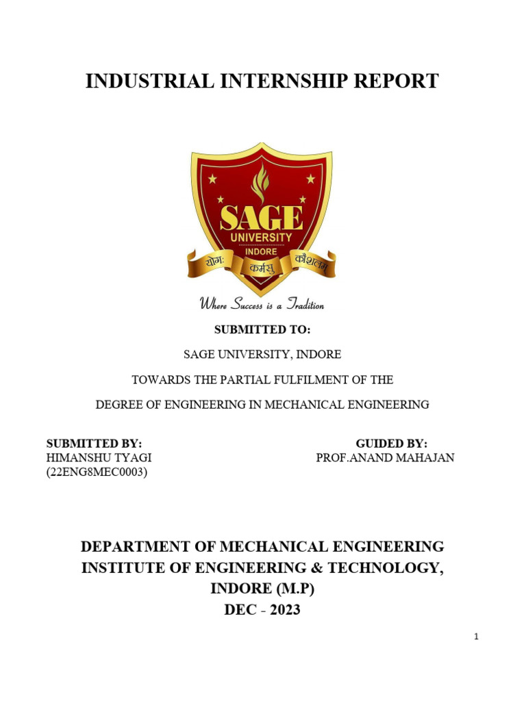 Format Industry Internship Report BTECH V Sem5 5 | PDF | Steering | Axle