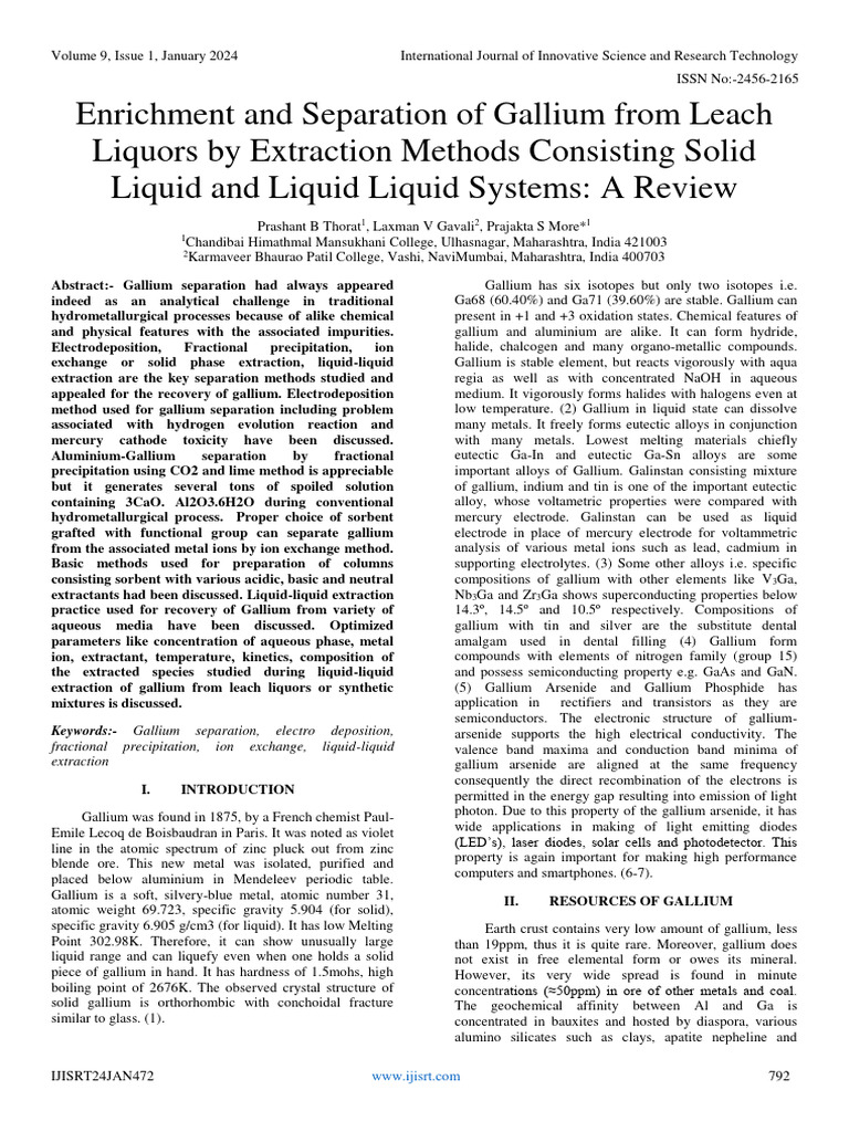 Enrichment and Separation of Gallium From Leach Liquors by Extraction ...