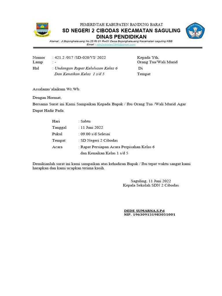 Undangan Rapat Kelulusan SD | PDF