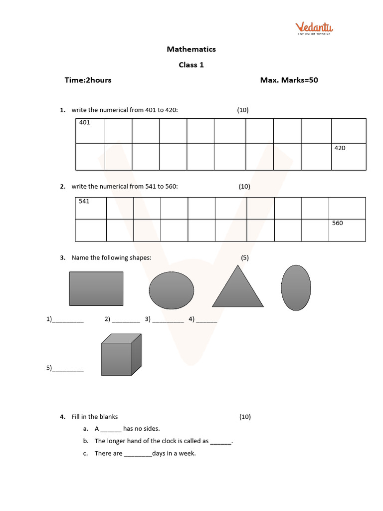 Class 1 Math Exam | PDF | Euclidean Plane Geometry | Geometric Shapes