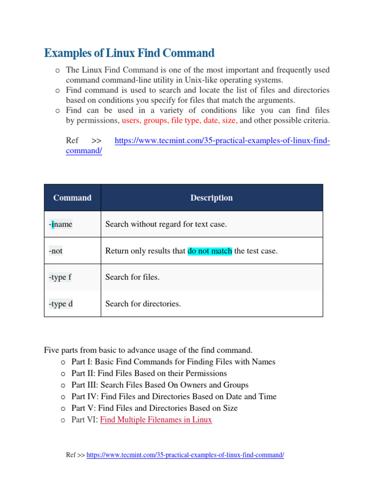 Examples of Linux Find Command | PDF | Computer File | Computing