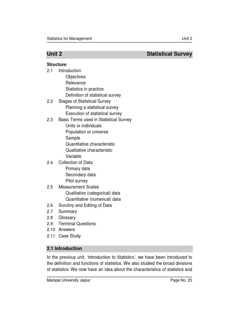 Unit 02 - Statistical Survey | PDF | Survey Methodology | Statistics