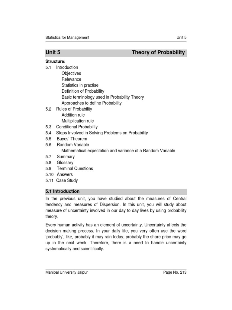 Unit 05 - Theory of Probability | PDF | Probability Theory | Probability