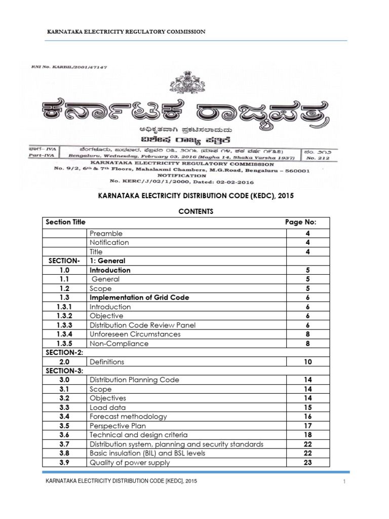 Karantaka Electricity Distribution Code KEDC | PDF | Electric Power ...