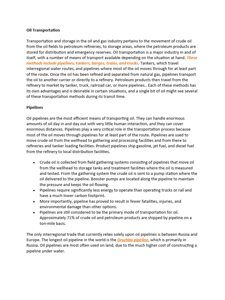 Crude Oil Transportation | PDF | Oil Tanker | Pipeline Transport