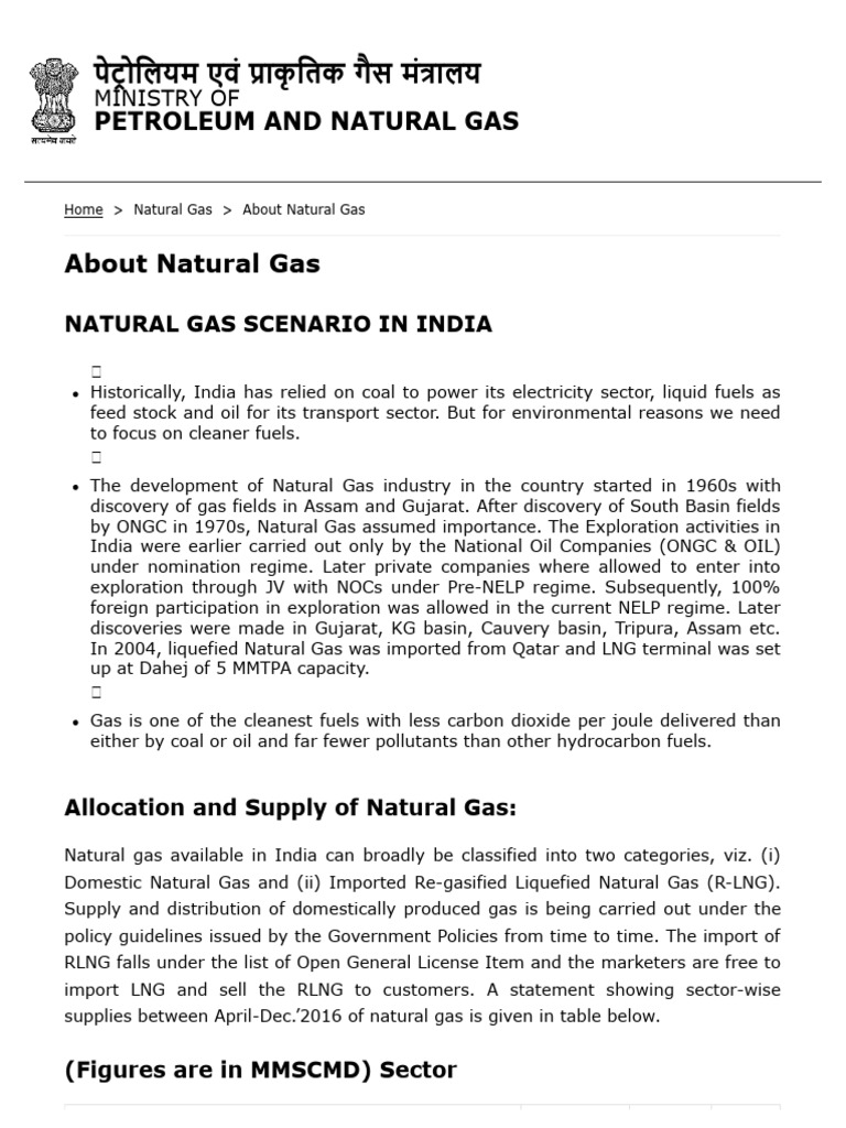 About Natural Gas - Ministry of Petroleum and Natural Gas - Government ...