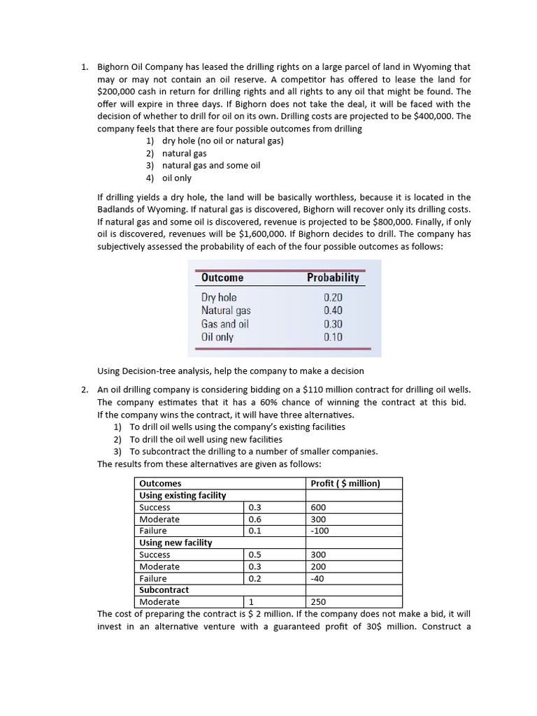 Questions For Decision Tree Analysis | PDF | Oil Well | Economies