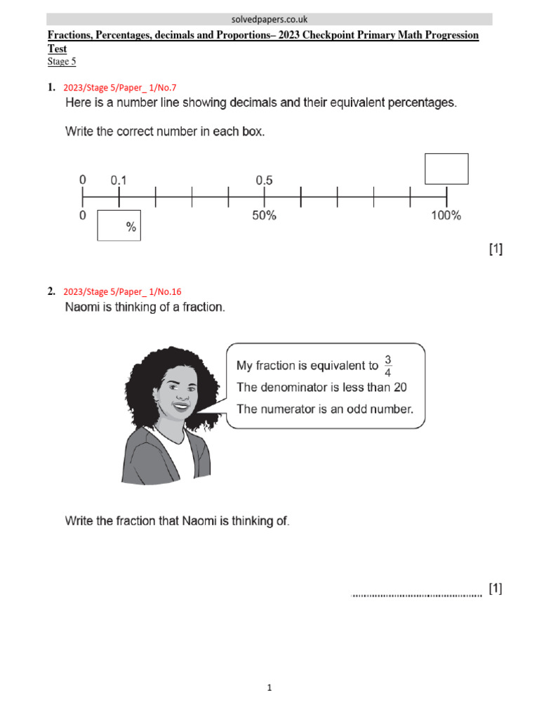 2023 Fractions Percentages Decimals and Proportions Checkpoint Primary ...