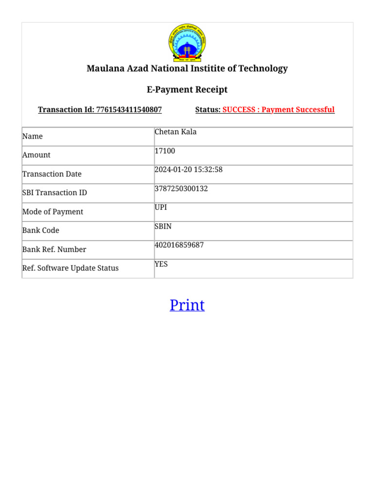 Https Payment - Manit.ac - in Secure Receive-Success | PDF