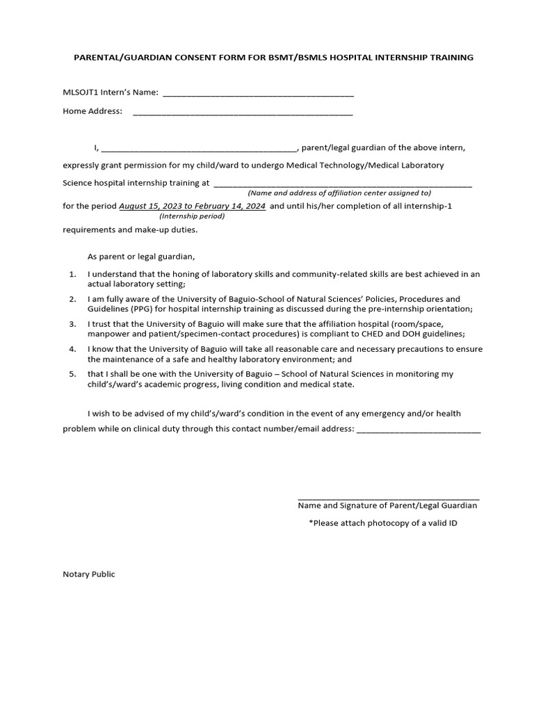CONSENT FORM For Hospital Internship | PDF
