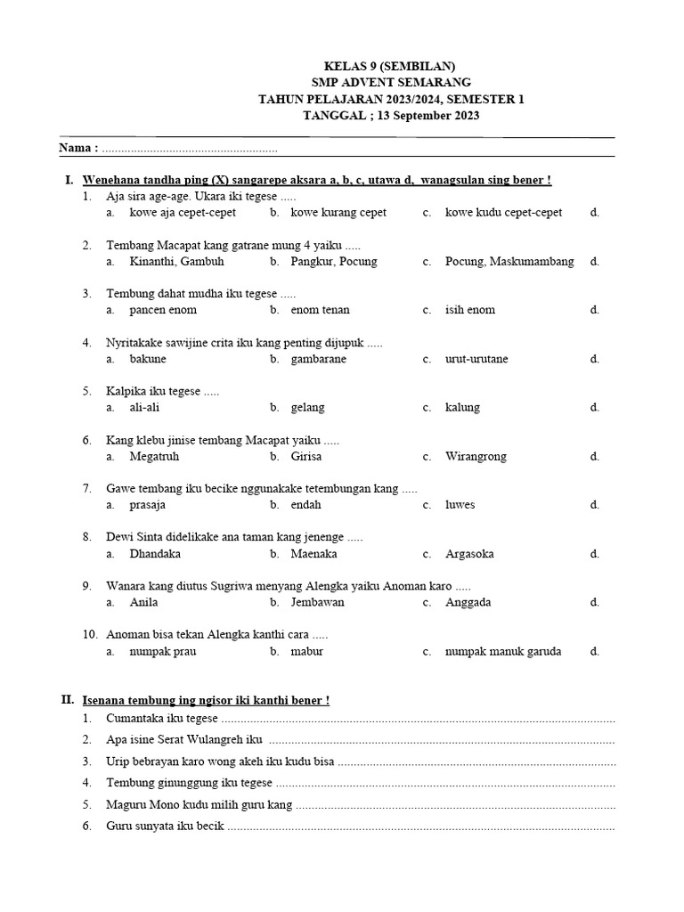 Kirim Mieke, B.jawa Kls 9 Uh | PDF