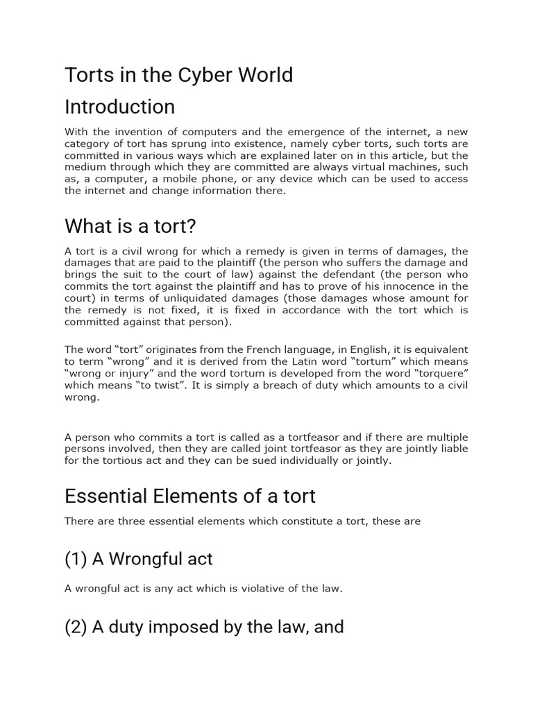 Law of Tort Unit 1 Part 2 | PDF | Tort | Mens Rea