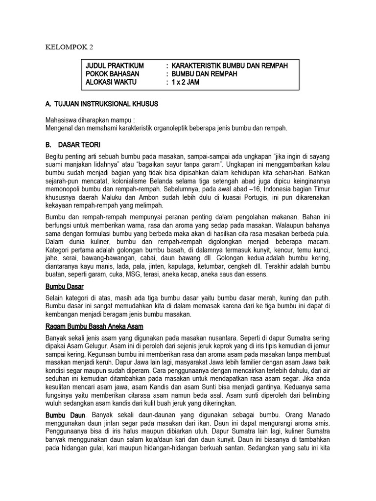 Prakt Karakteristik Bumbu Dan Rempah | PDF