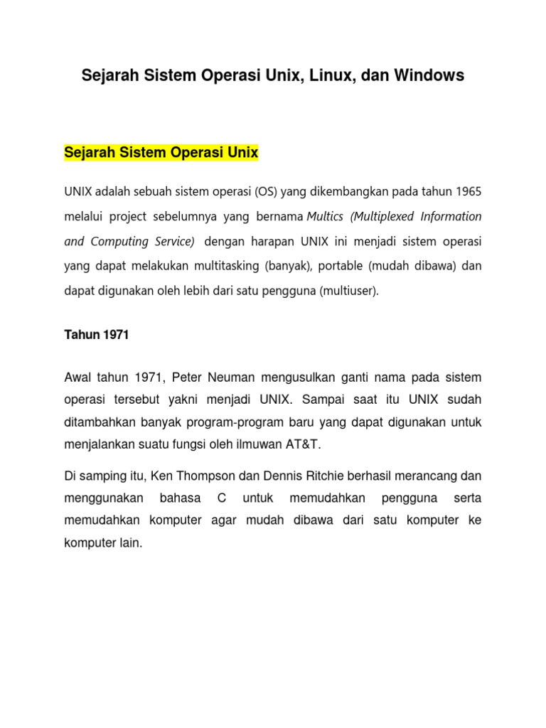 Sejarah Sistem Operasi Unix, Linux, Dan Windows (Pertemuan 7) | PDF Sejarah Sistem Operasi Unix, Linux, Dan Windows (Pertemuan 7) | PDF