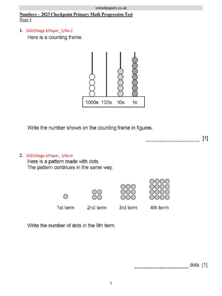 2023-Numbers-Checkpoint Primary Math Progression Stage-4 | PDF