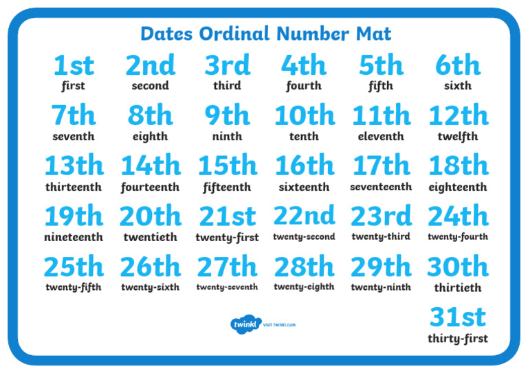 Ordinal Numbers 1st to 31st Mat | PDF