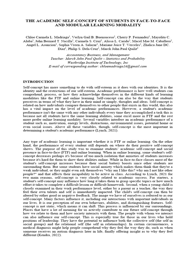 The Academic Self | PDF | Self Concept | Behavioural Sciences