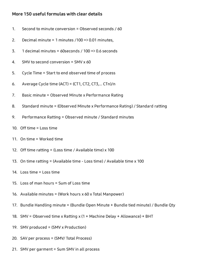 IE - Formulas | PDF | Sewing | Economies