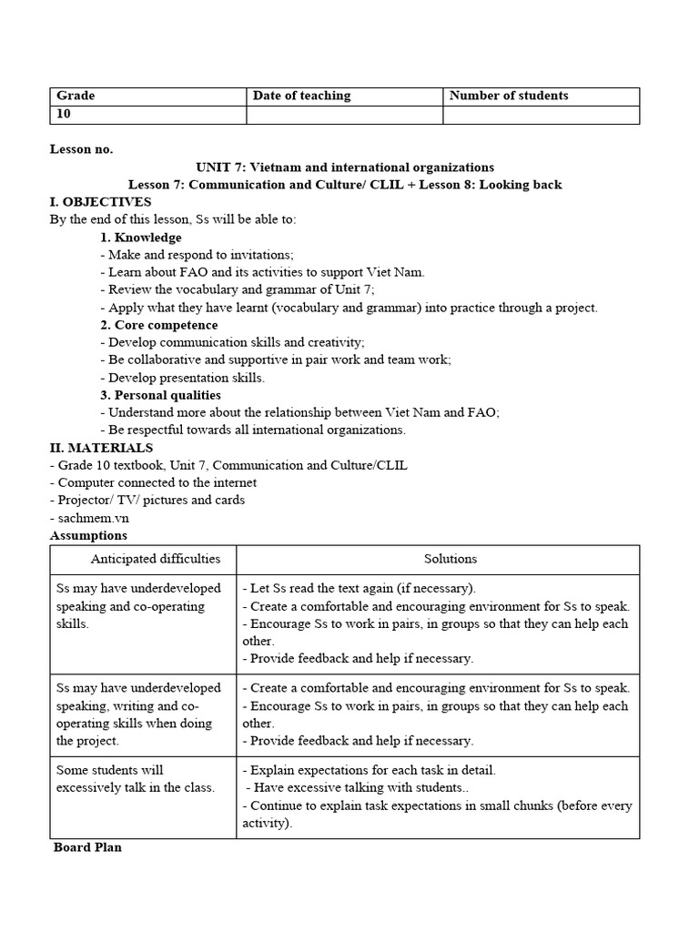 Grade 10 Lesson on Vietnam and FAO | PDF | Stress (Linguistics ...