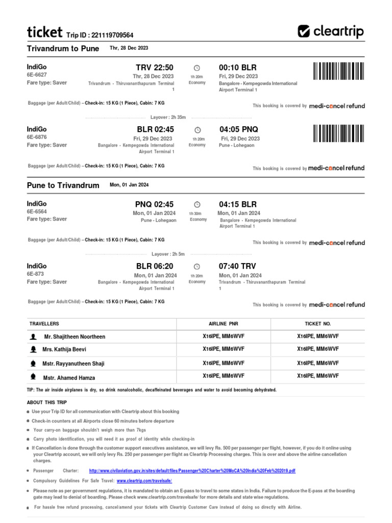 Cleartrip Flight Domestic E-Ticket | PDF | Transport | Aviation