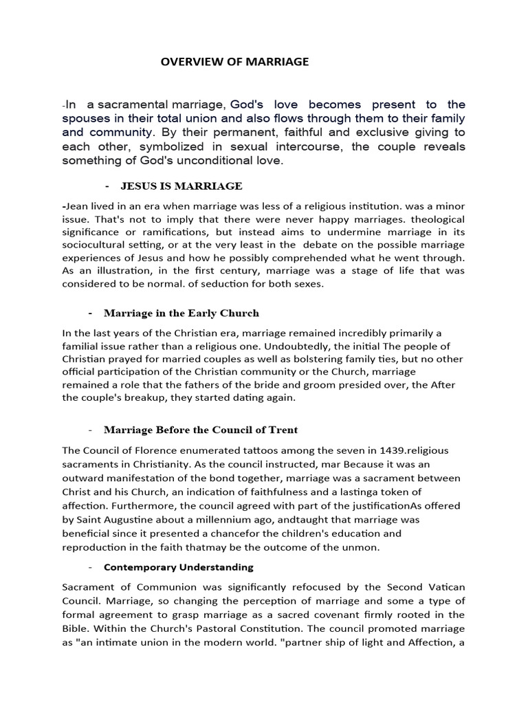 OVERVIEW | PDF | Marriage | Covenant Theology