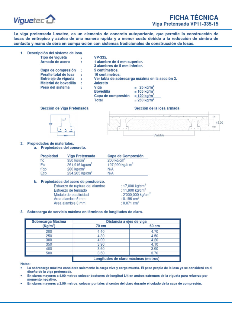 Ficha Técnica Vp11 335 15 | Descargar gratis PDF | Viga (Estructura ...