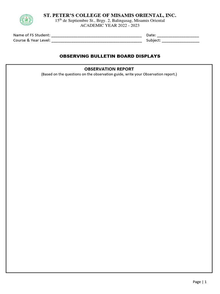 Bulletin Board Observation Form | PDF | Learning | Cognition