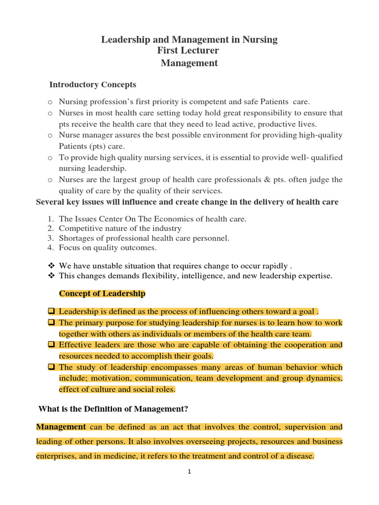 1 - Leadership and Management | PDF | Leadership | Health Care