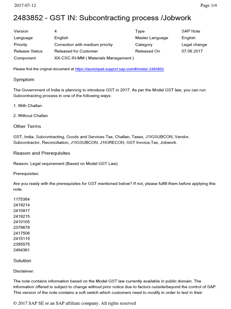 GST IN Subcontracting Process Jobwork | PDF | Computing | Information ...