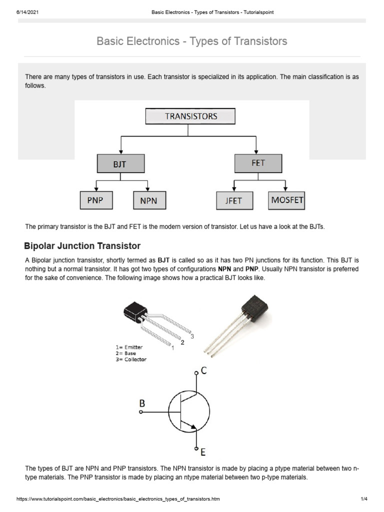 Basic Electronics - Types of Transistors - PHY212D | PDF | Field Effect Transistor | Bipolar ...