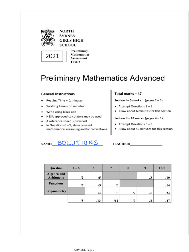 NSGHS 2021 Yr11 MA T2 - S | PDF | Equations | Trigonometric Functions