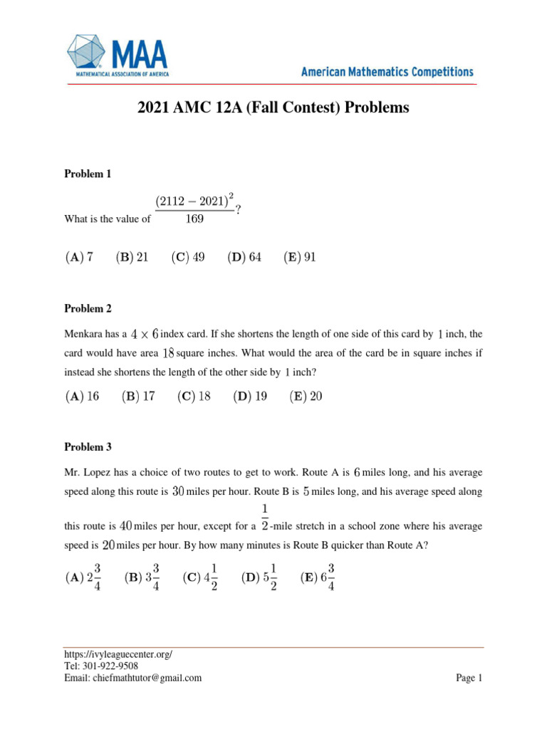 Amc 12a 2021 | PDF | Circle | Polynomial