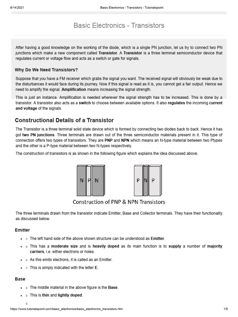 Basic Electronics - Transistors - PHY212C | Download Free PDF | Bipolar Junction Transistor | P ...