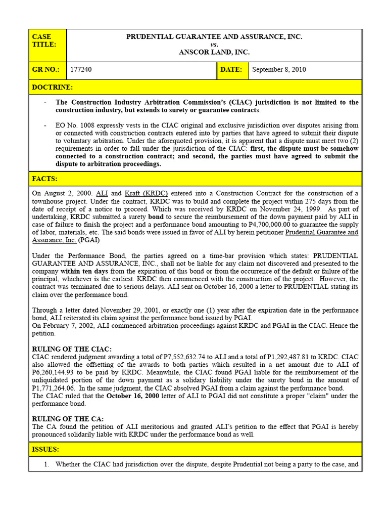 Prudential V Anscor Digest | PDF | Breach Of Contract | Guarantee