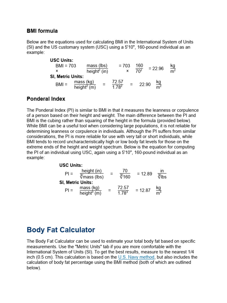 Body Calculators | PDF | Fat | Adipose Tissue