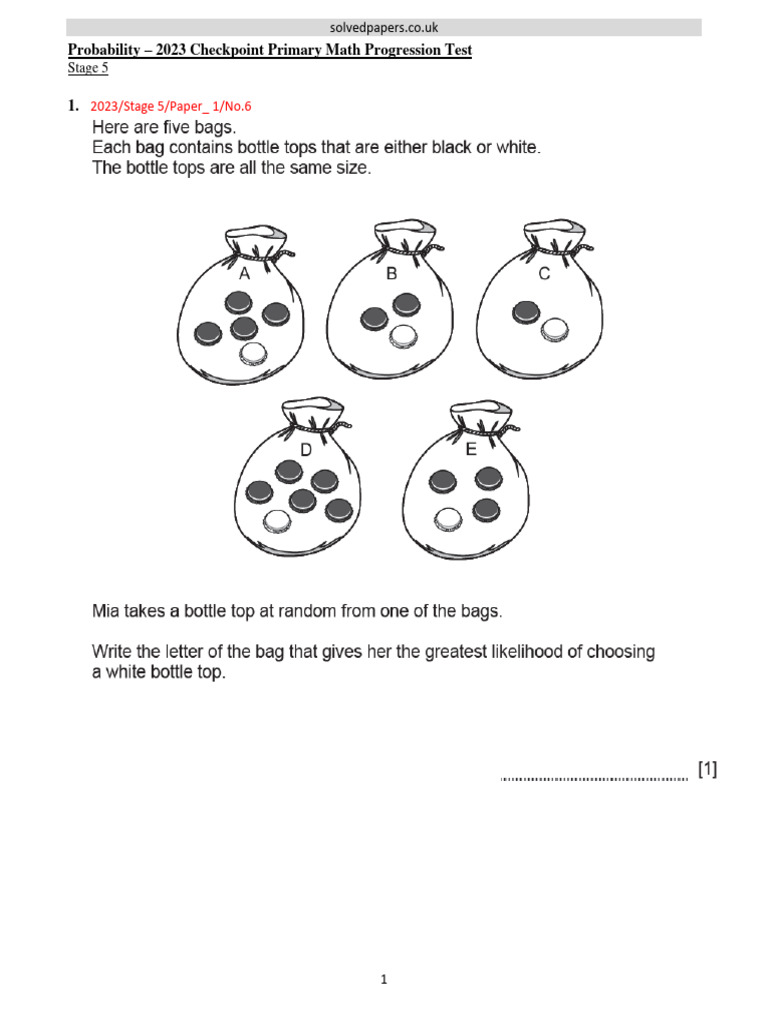 2023-Probability-Checkpoint Primary Math Progression Stage-5 | PDF