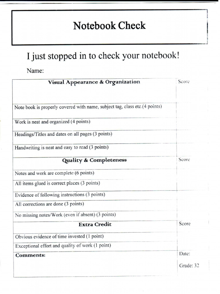 Quick Notebook Check | PDF