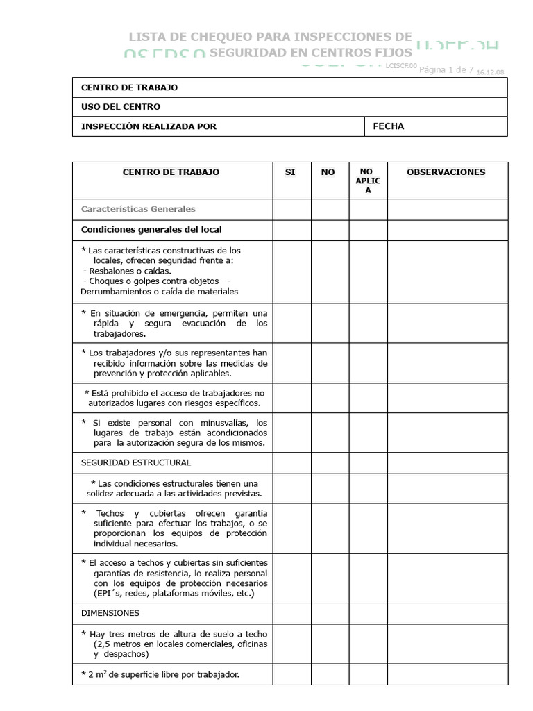 LISTA-CHEQUEO-CENTROS-FIJOS - REV02 - 09 - Documentos de Google | PDF