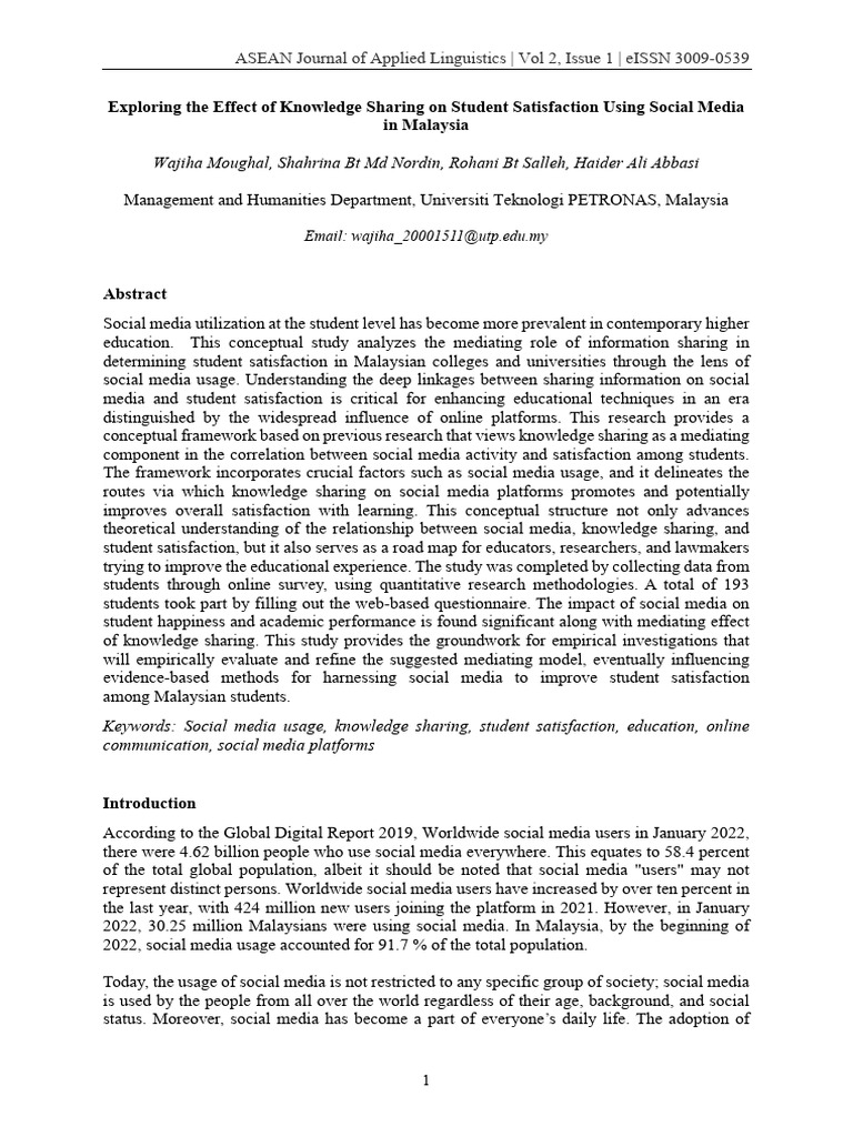 ASJAL Vol 2 Issue 1 2023 - 01 Exploring The Effect of Knowledge Sharing | PDF | Popular Culture ...